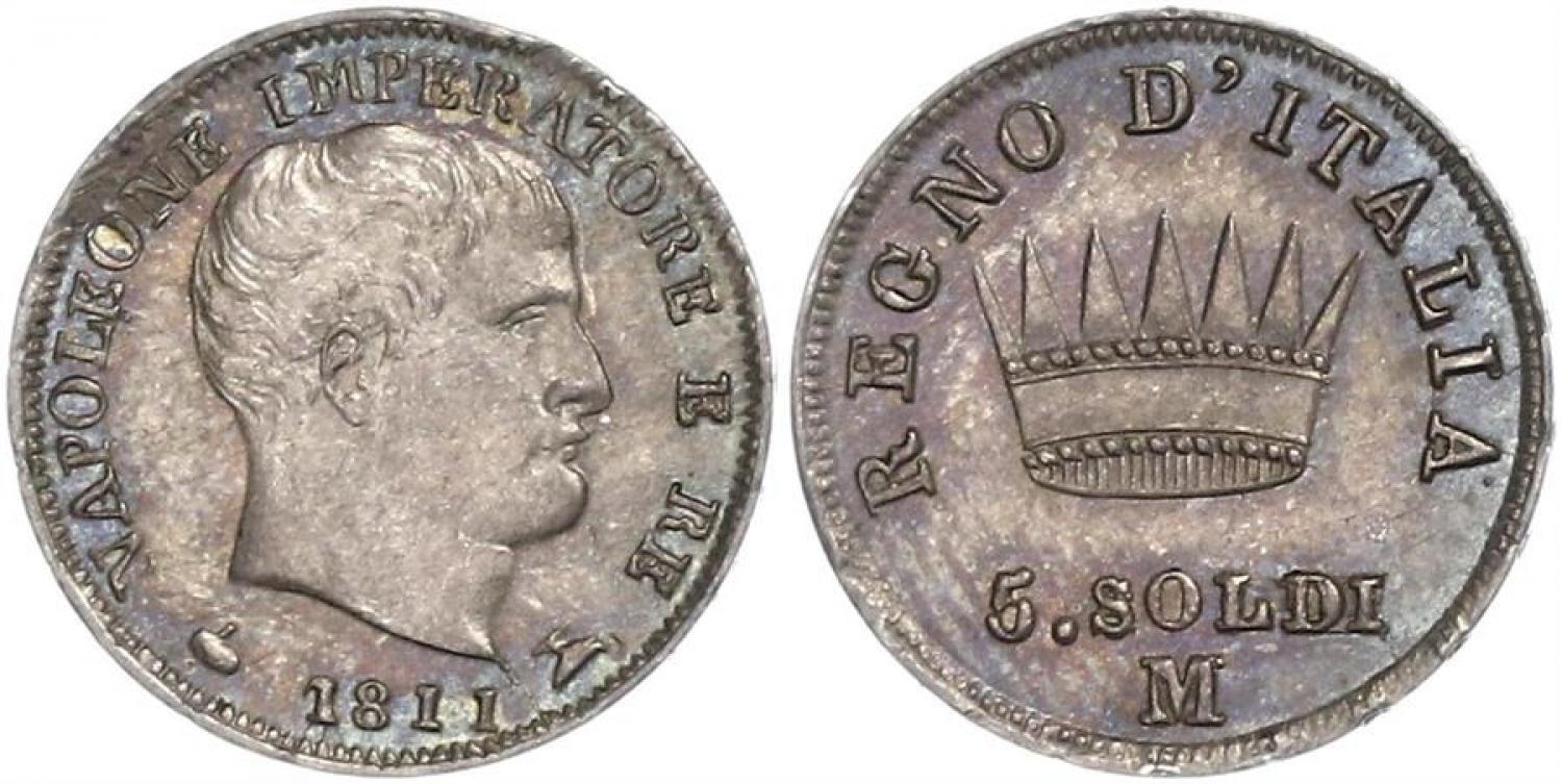 5 Soldo 1810 Kingdom of Italy (Napoleonic) (1805–1814) Silver Napoleon ...